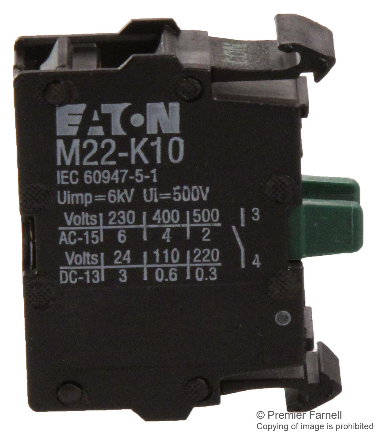 M22-K10. - Eaton Cutler Hammer - CONTACT BLOCK, 1NO, 4A